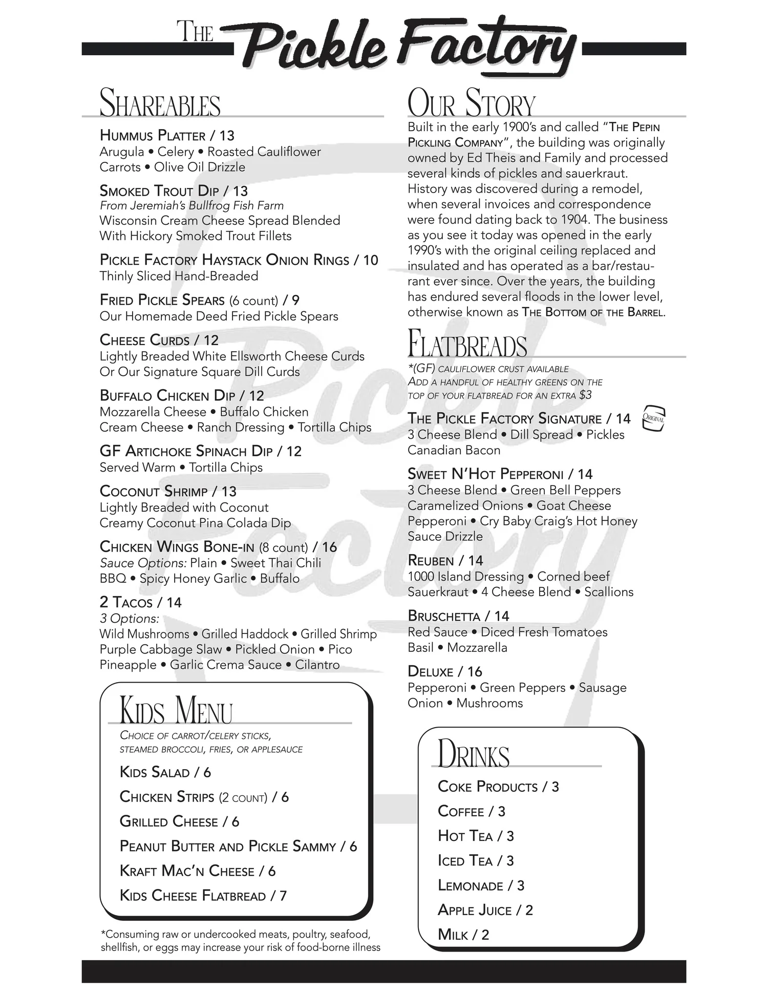 MENUS — The Pickle Factory