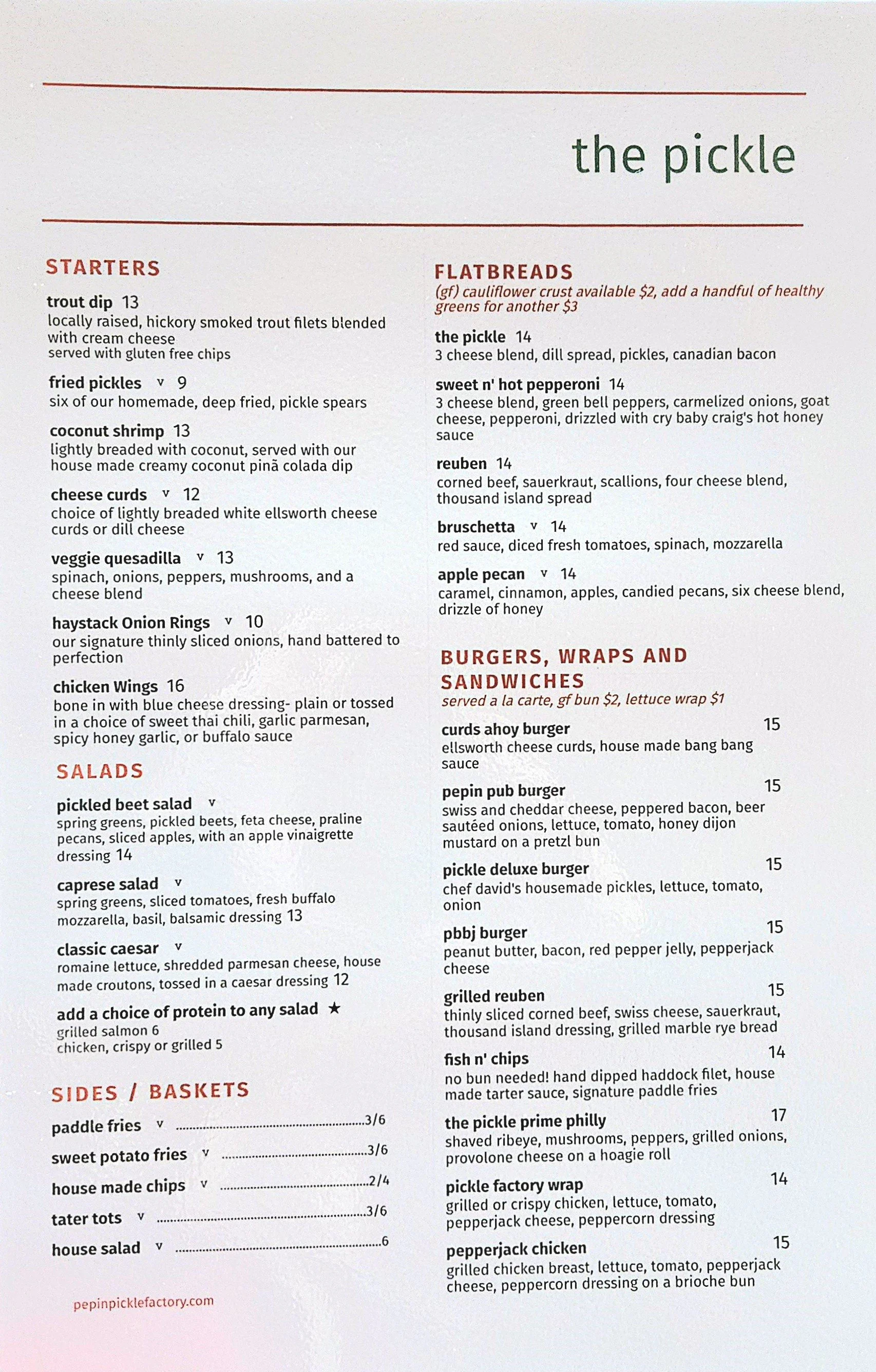 MENUS — The Pickle Factory