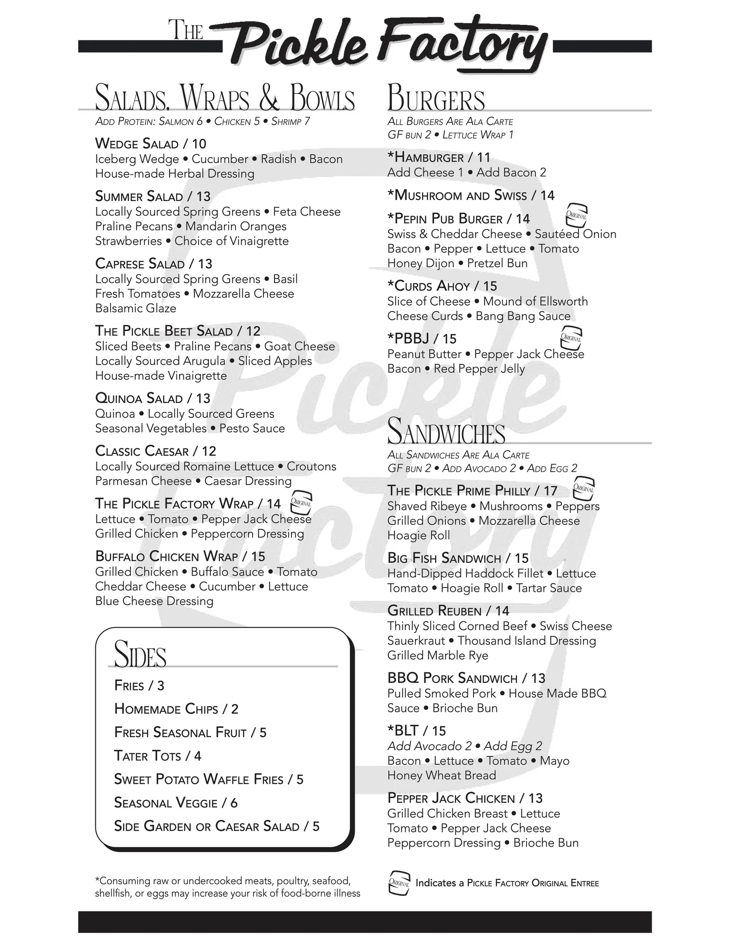 MENUS — The Pickle Factory