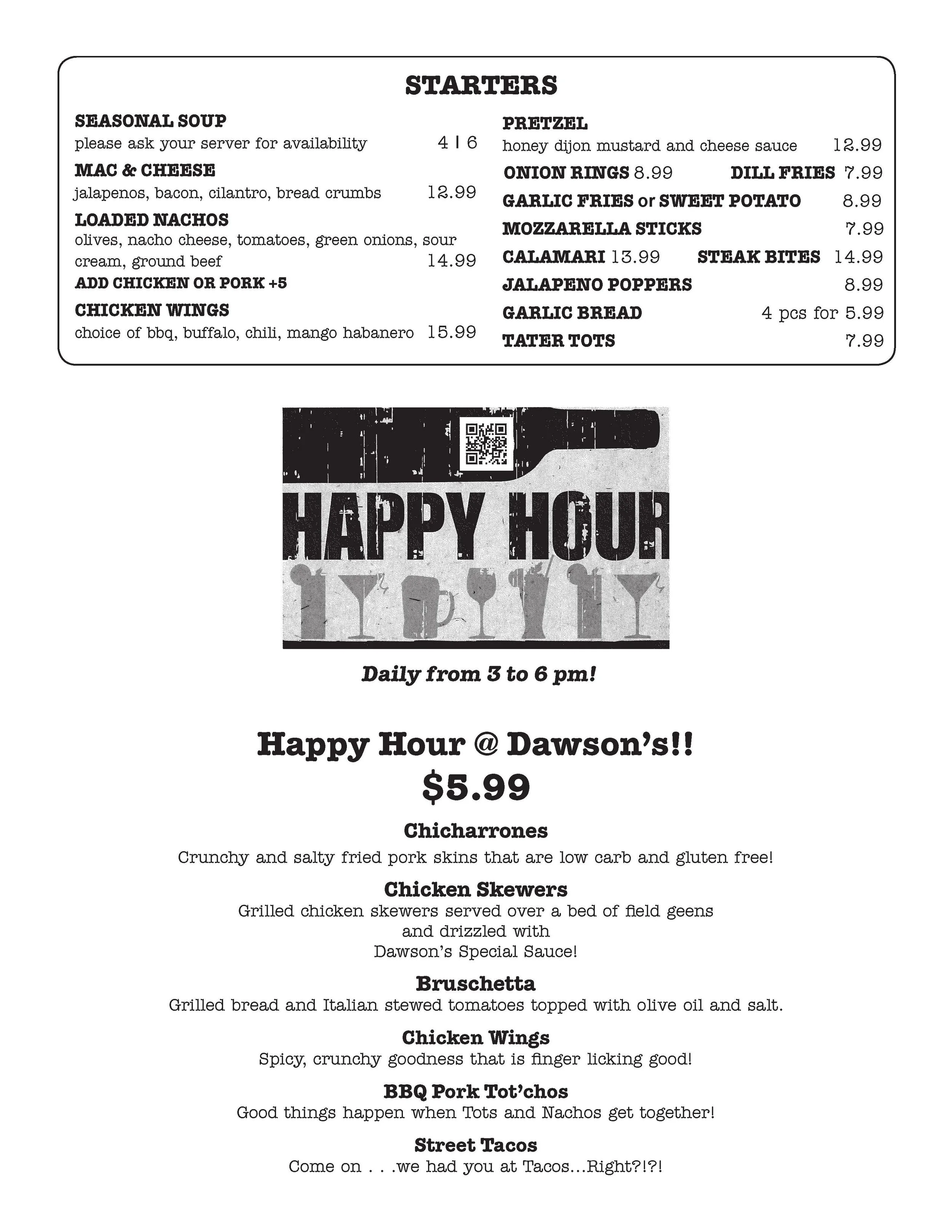 Menus — Dawson's & Bar Grill