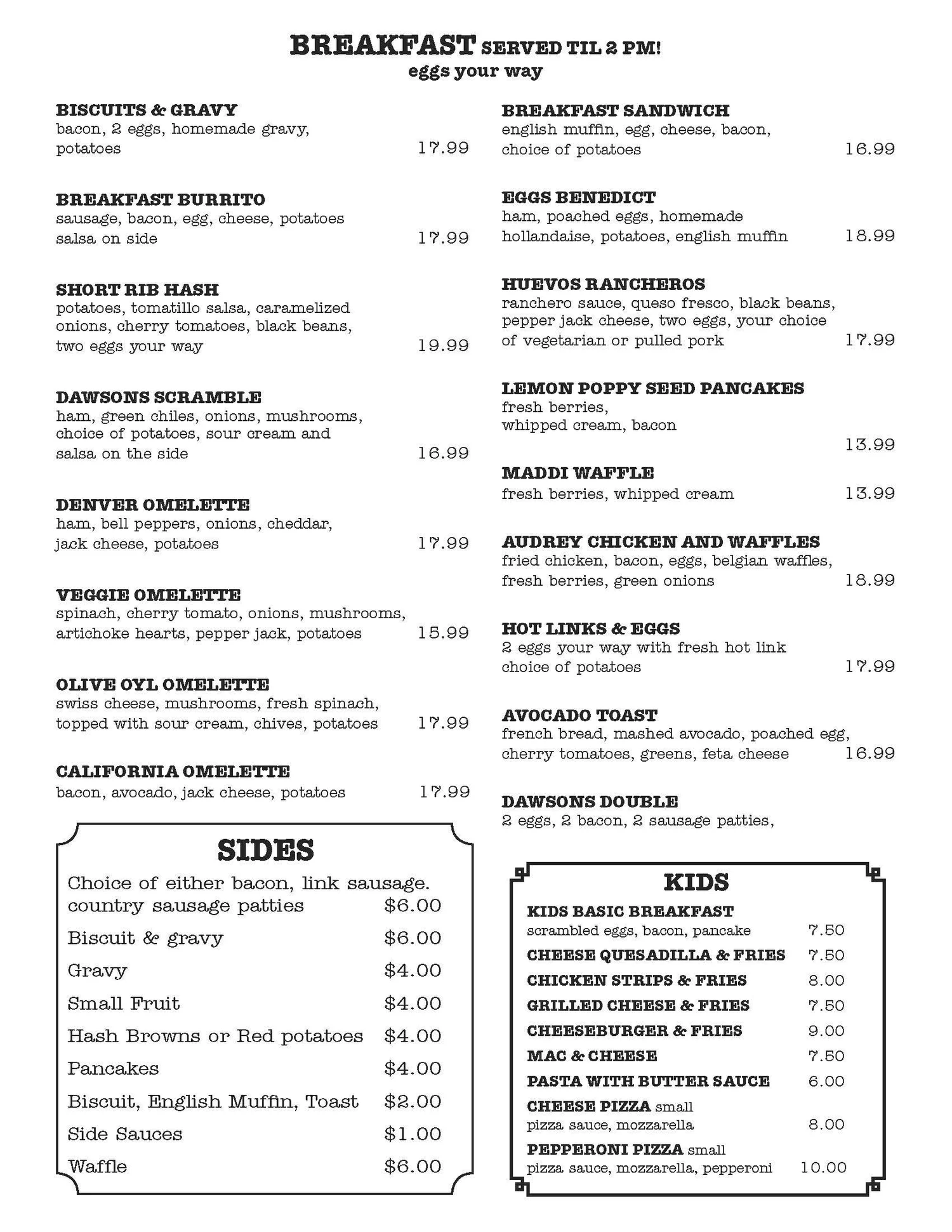 Menus — Dawson's & Bar Grill