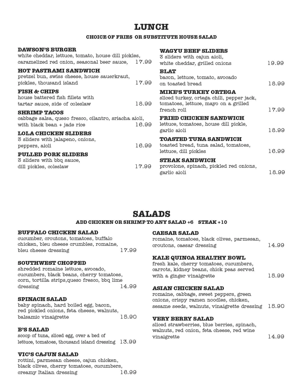 Menus — Dawson's & Bar Grill