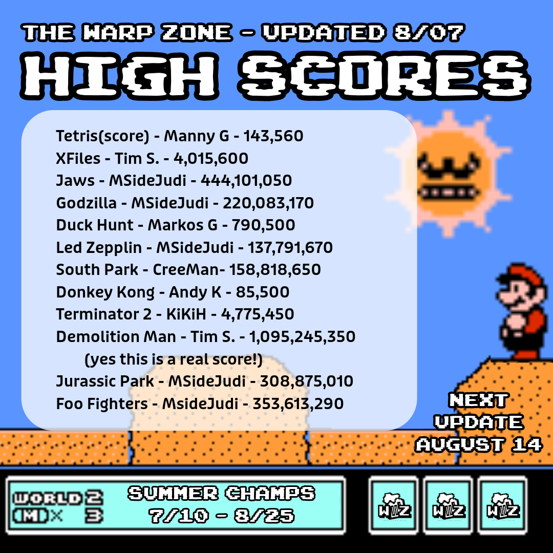 High Score Board — The Warp Zone Bar & Arcade