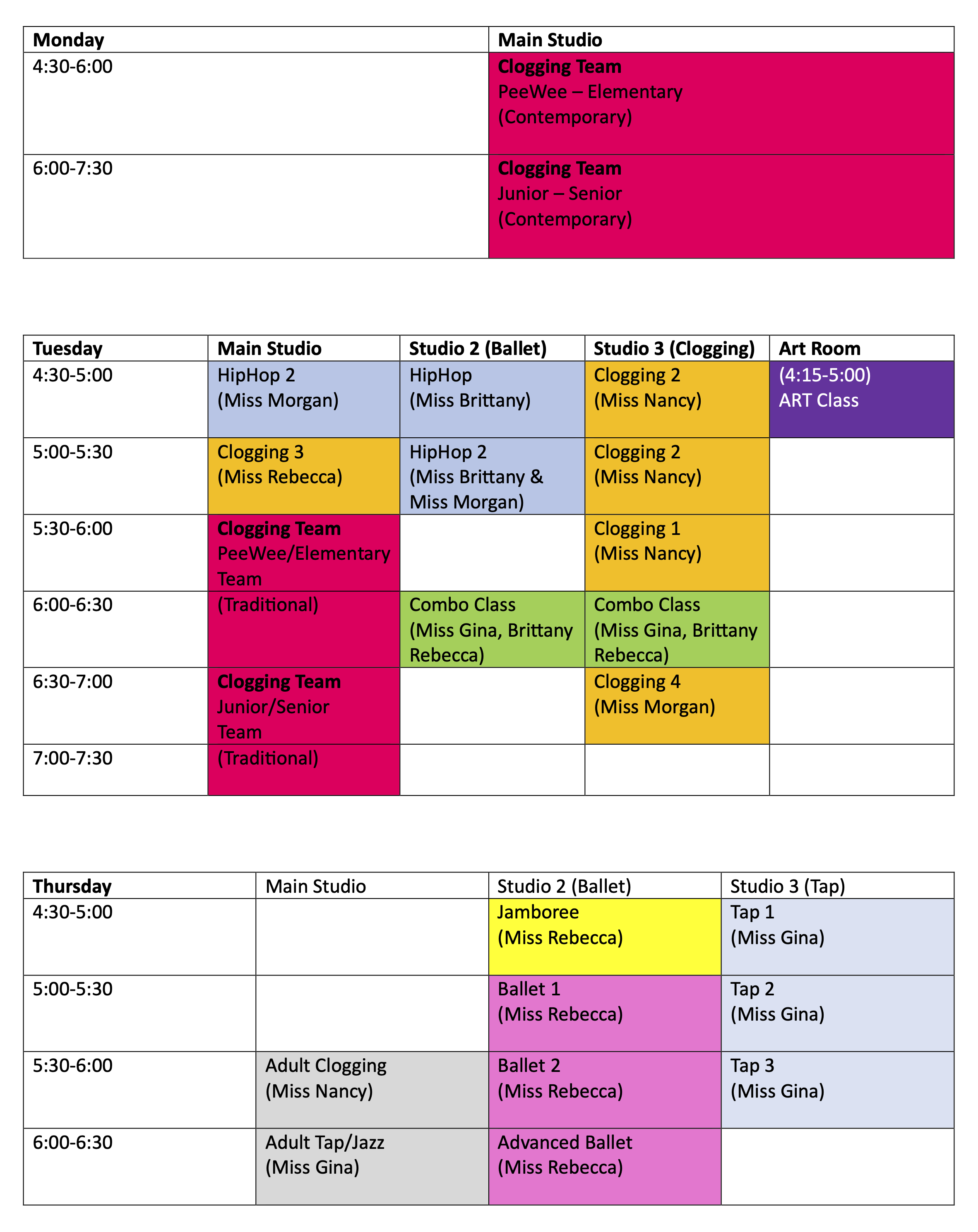 Classes & Schedule — Cripple Creek Corner Dance Studio