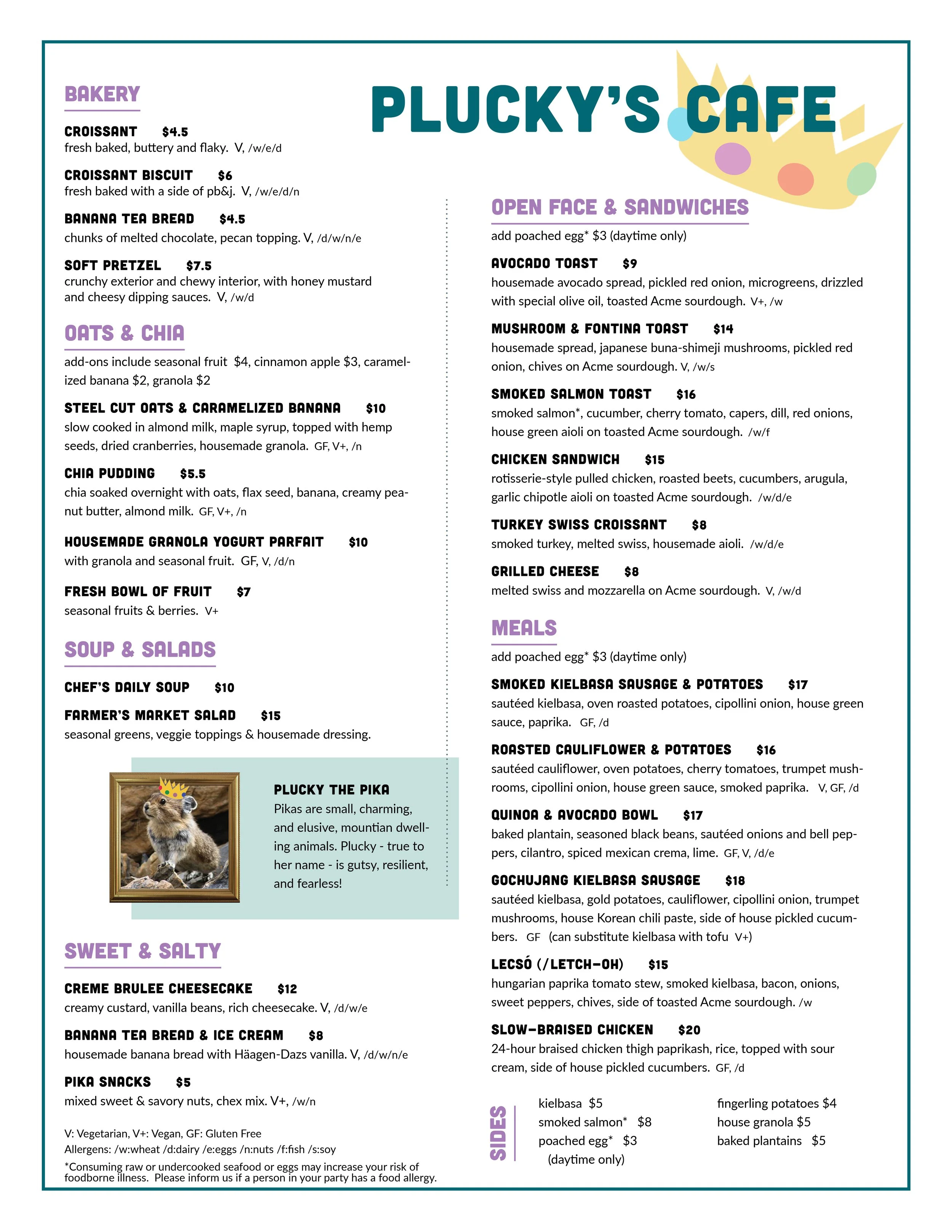 Menu — PLUCKY'S CAFE
