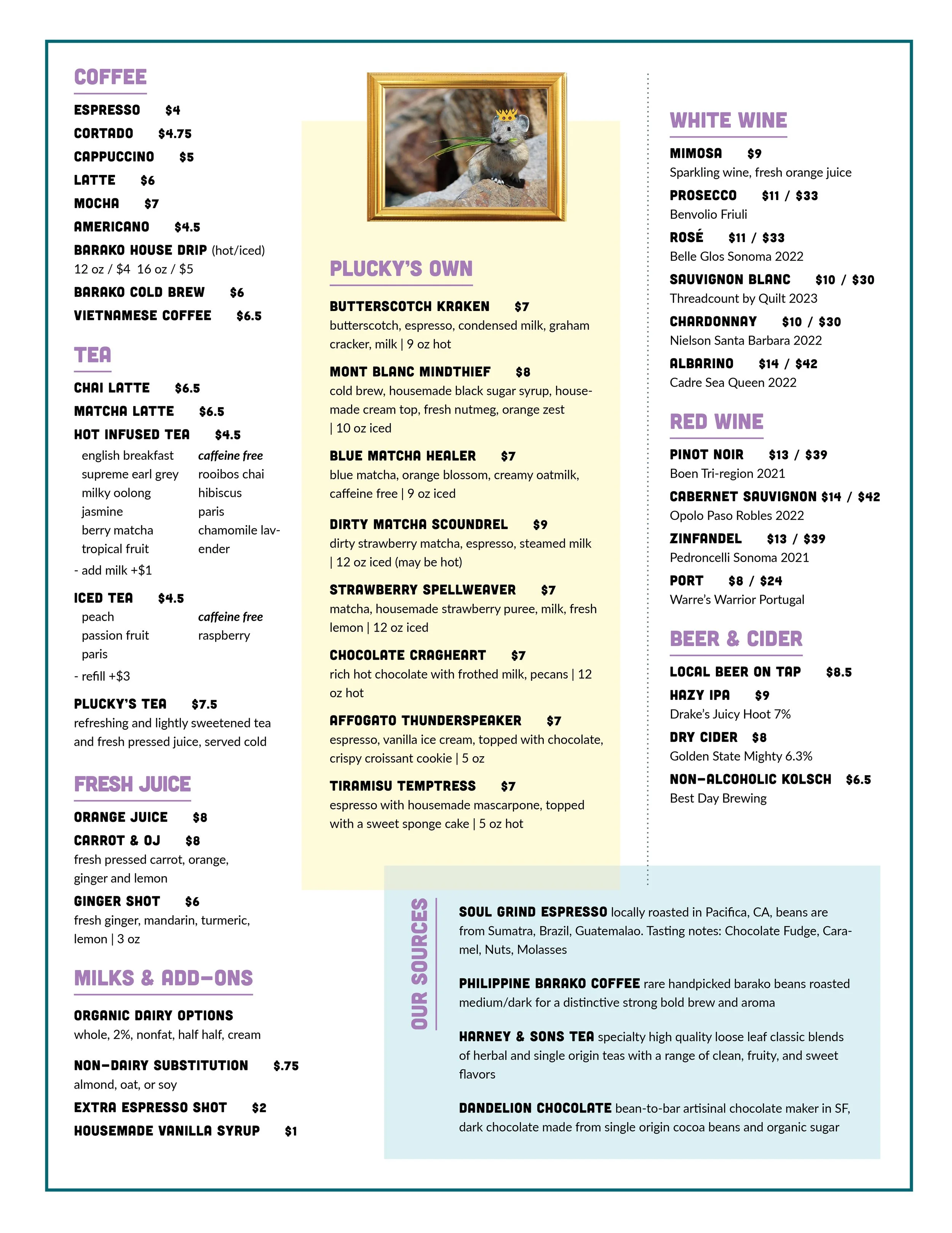 Menu — PLUCKY'S CAFE