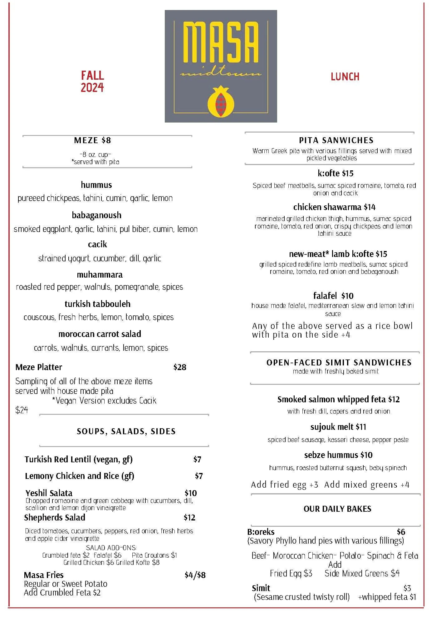 Menus — Masa Midtown