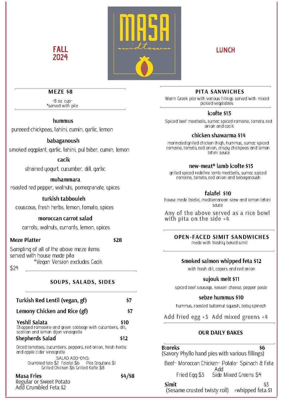 Menus — Masa Midtown