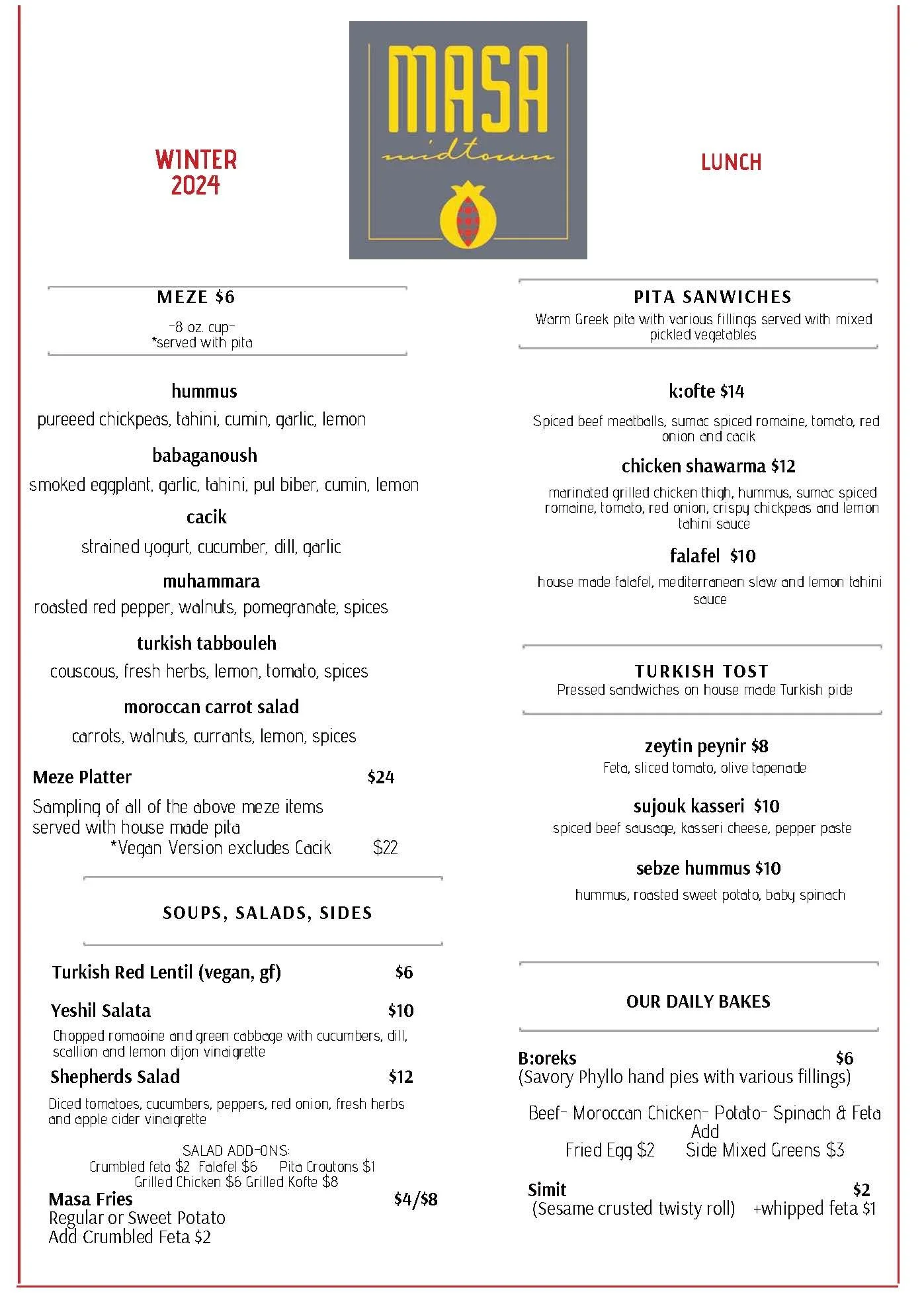 Menus — Masa Midtown