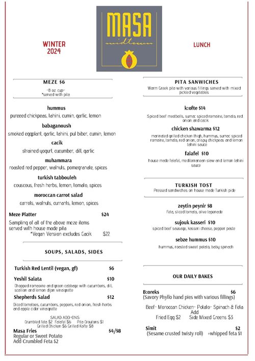 Menus — Masa Midtown