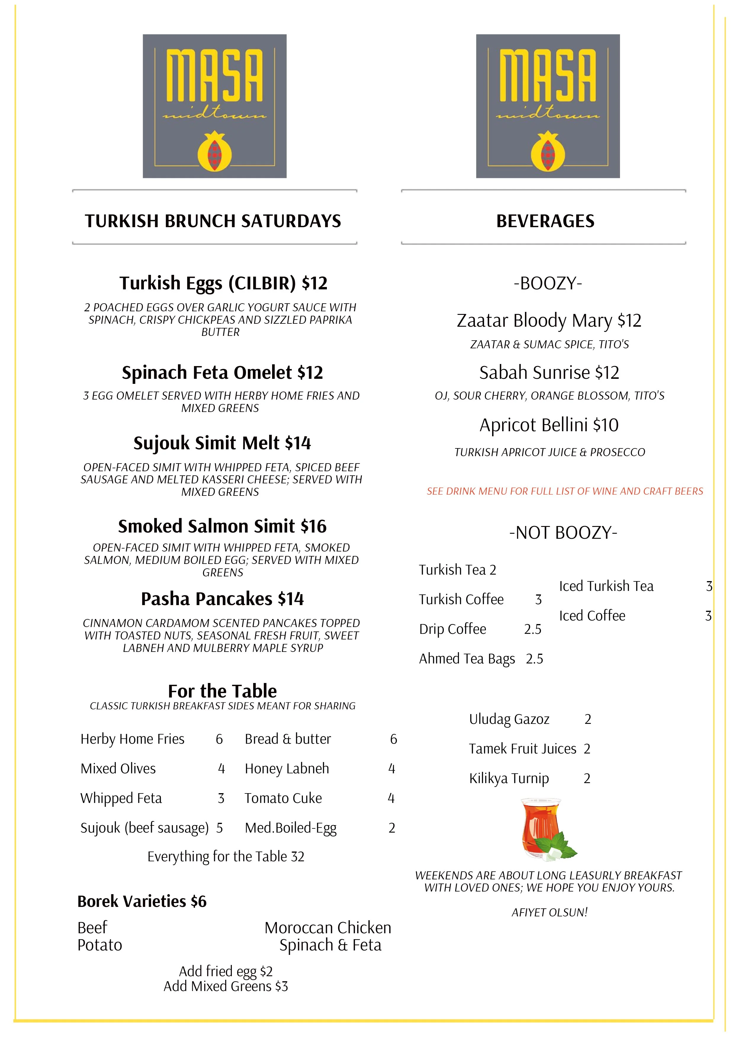 Menus — Masa Midtown