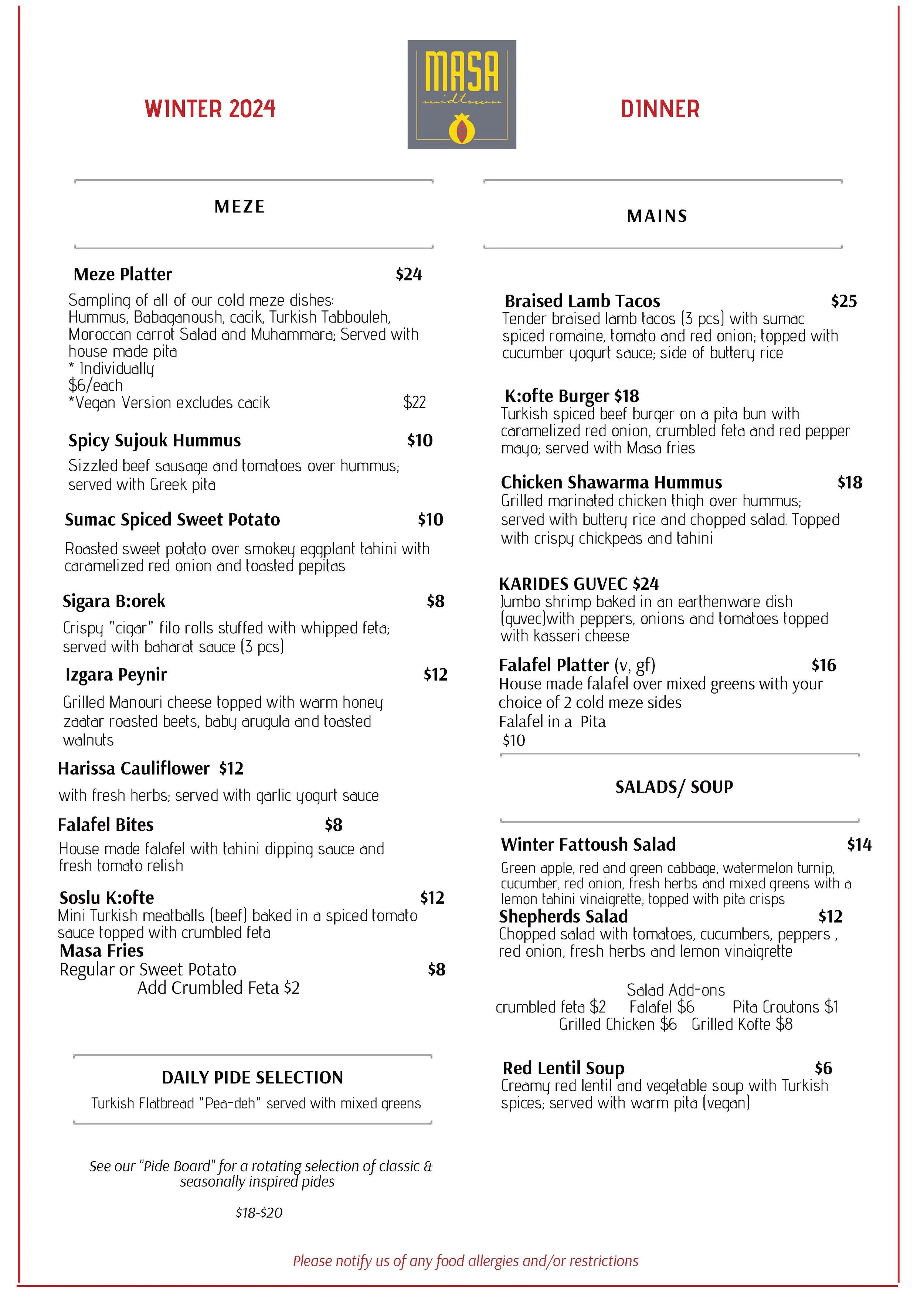 Menus — Masa Midtown