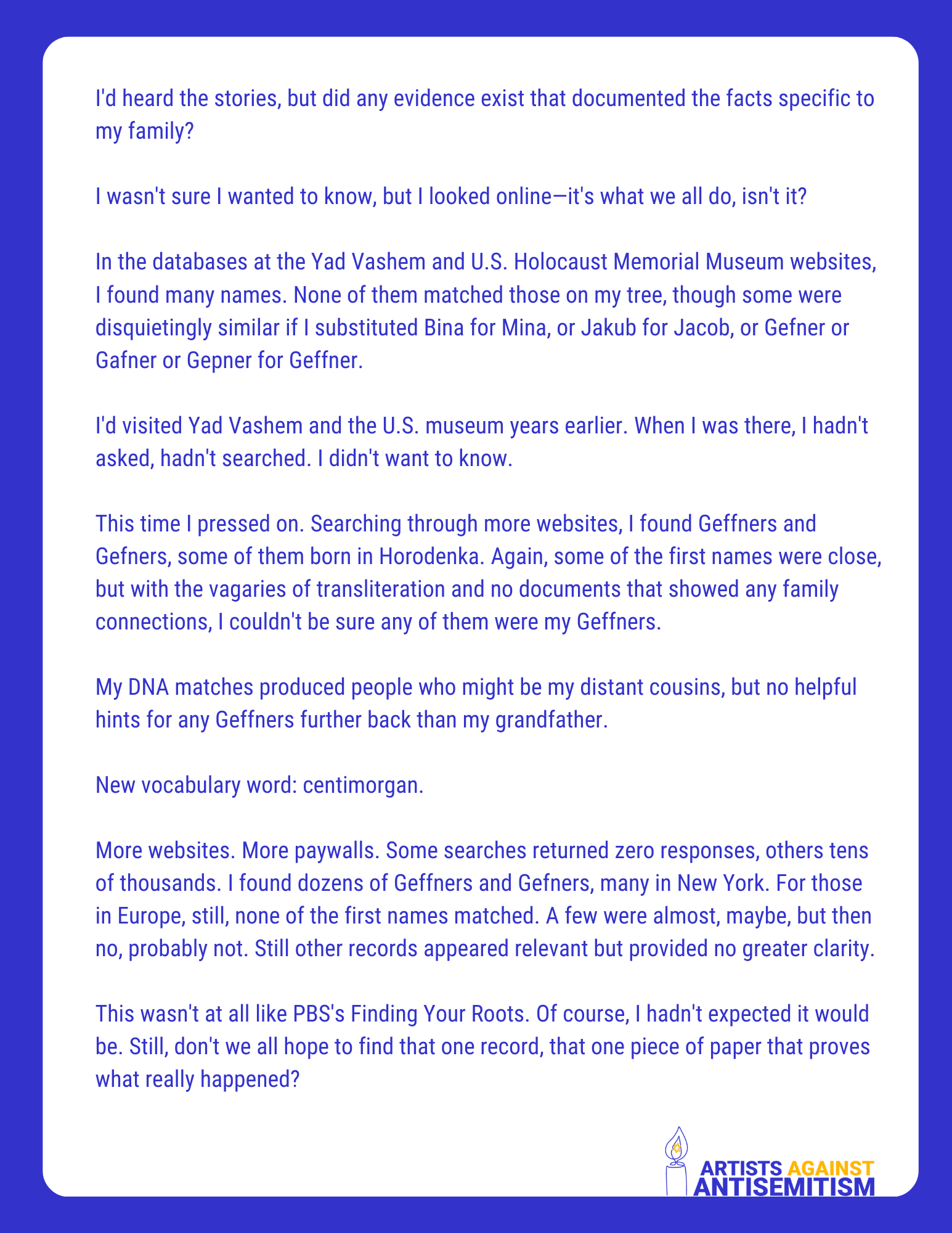 YH - More Prose — Artists Against Antisemitism