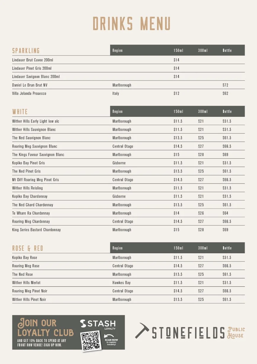 Menu — Stonefields Public House