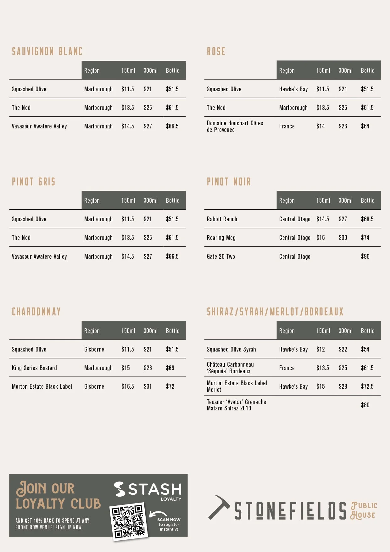 Menu — Stonefields Public House
