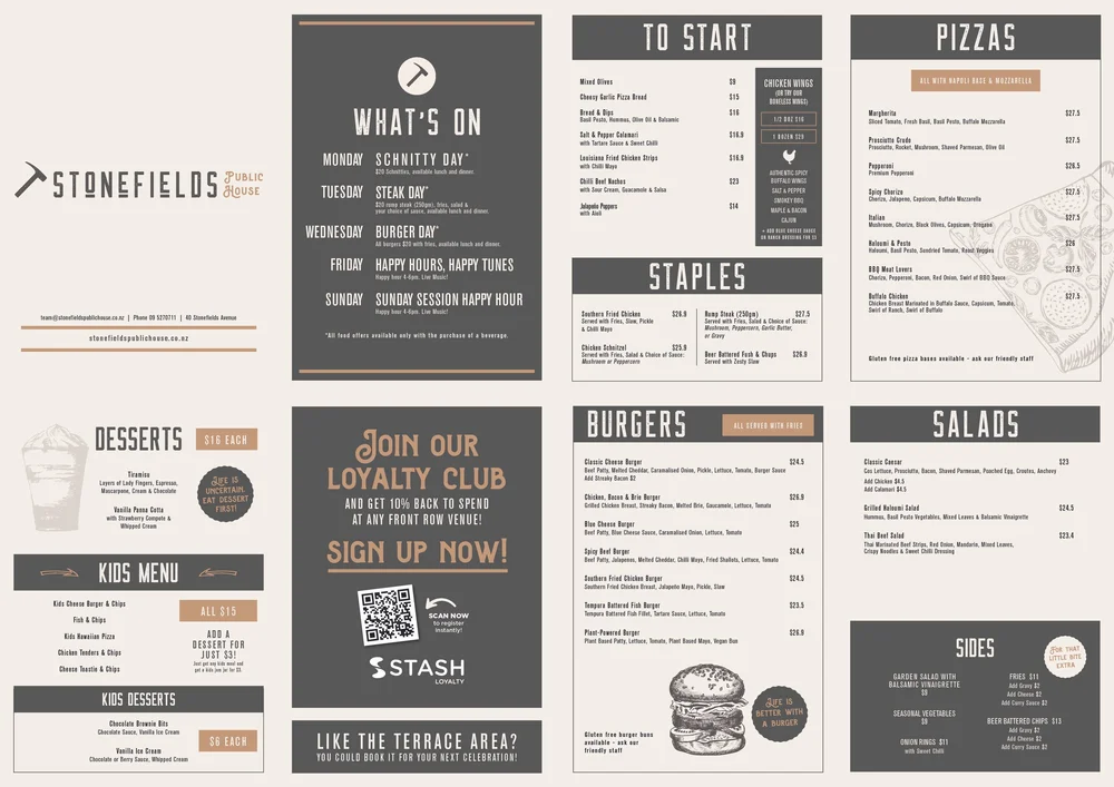 Menu — Stonefields Public House