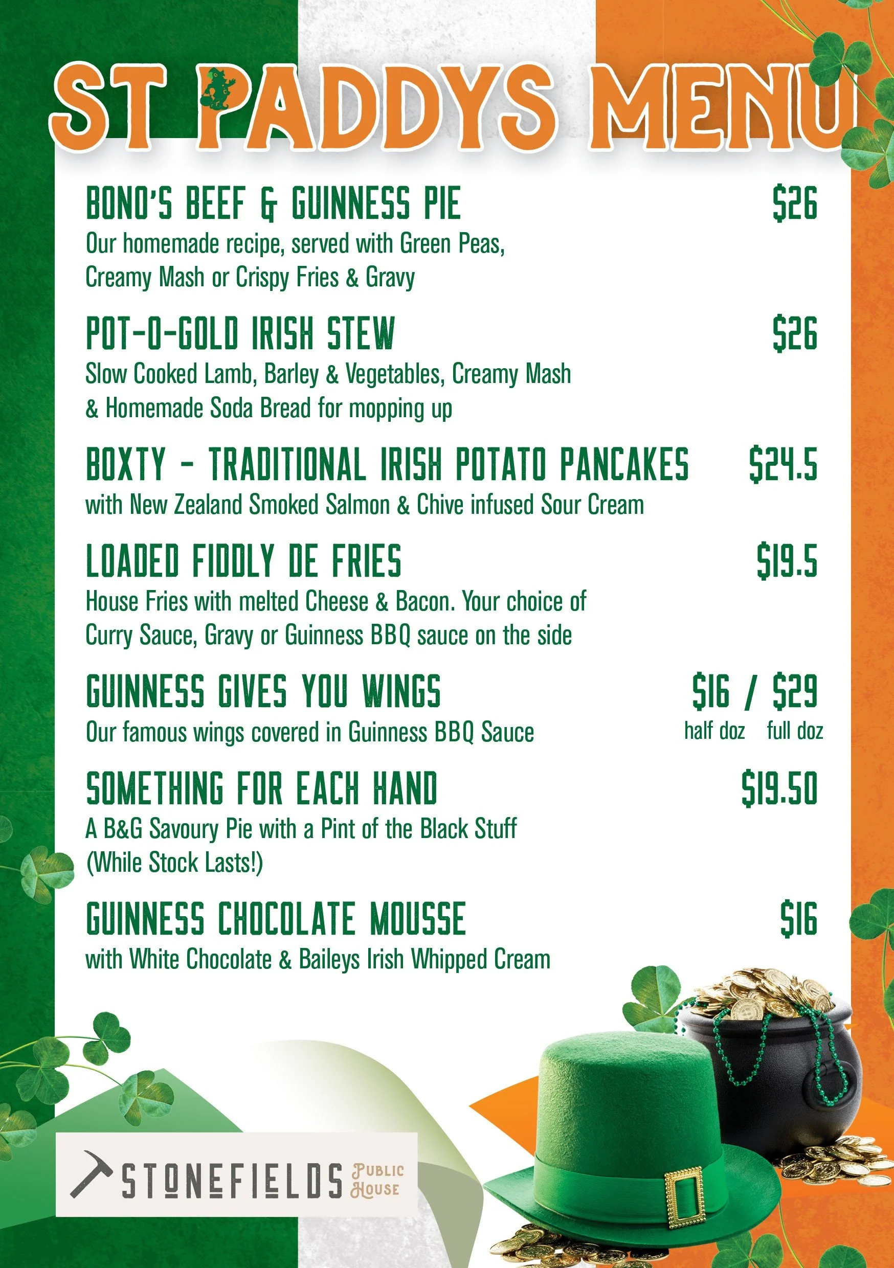 Menu — Stonefields Public House