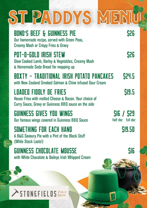 Menu — Stonefields Public House