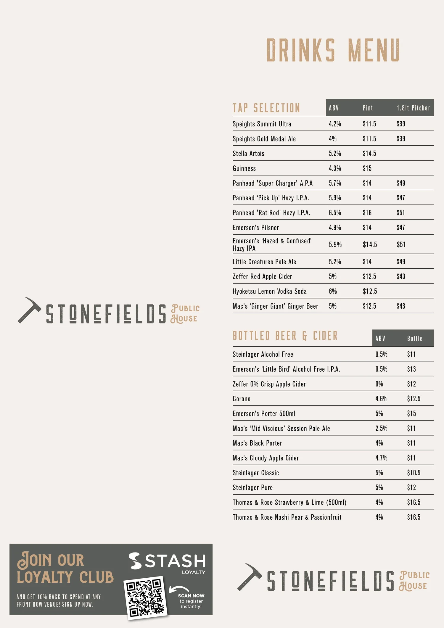 Menu — Stonefields Public House