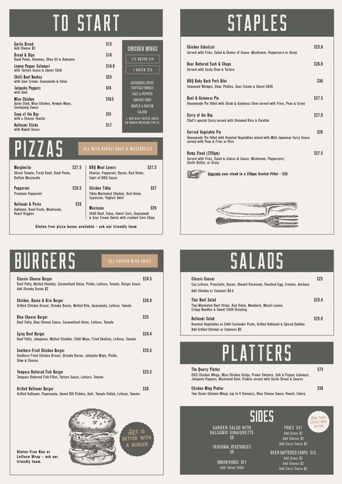 Menu — Stonefields Public House