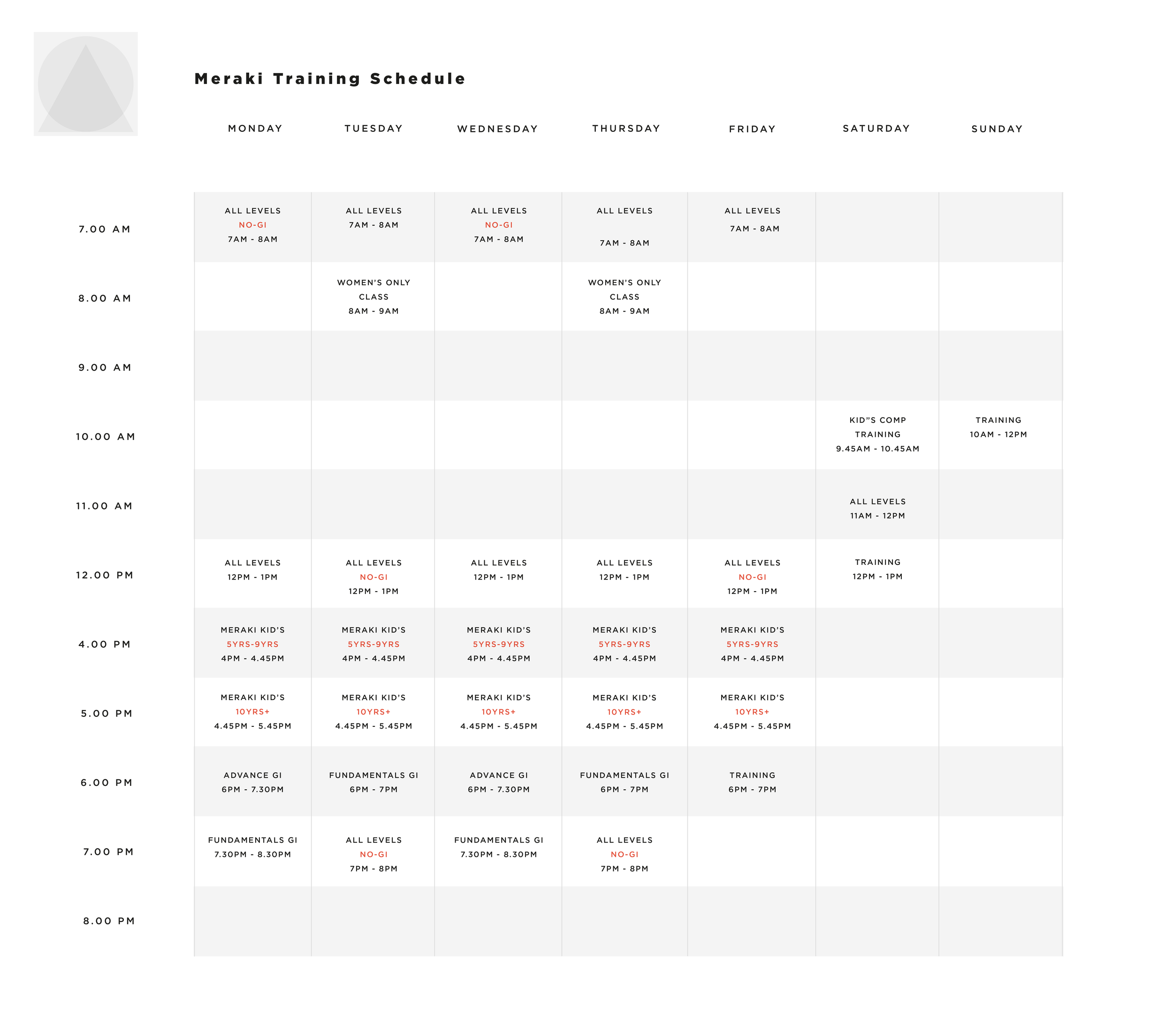 Class Schedule — Meraki Jiu Jitsu