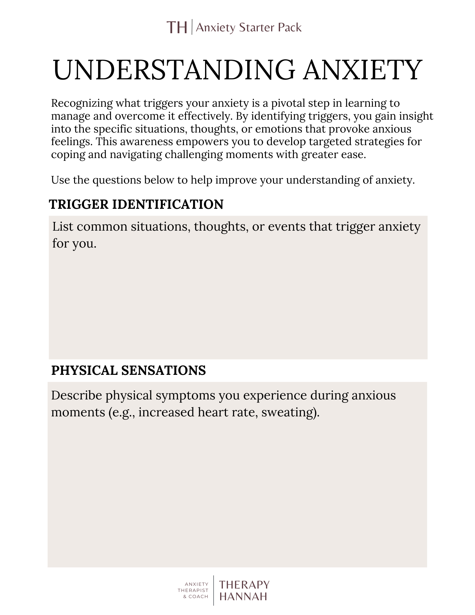 Anxiety Worksheet Bundle — Therapy Hannah