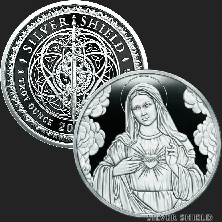 The Immaculate Heart of Mary Silver Round | Silver Shield Weekly Minted ...