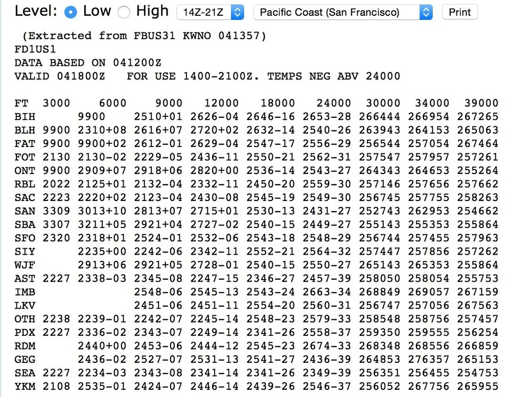 Winds and Temps Aloft — Pilottoolkit