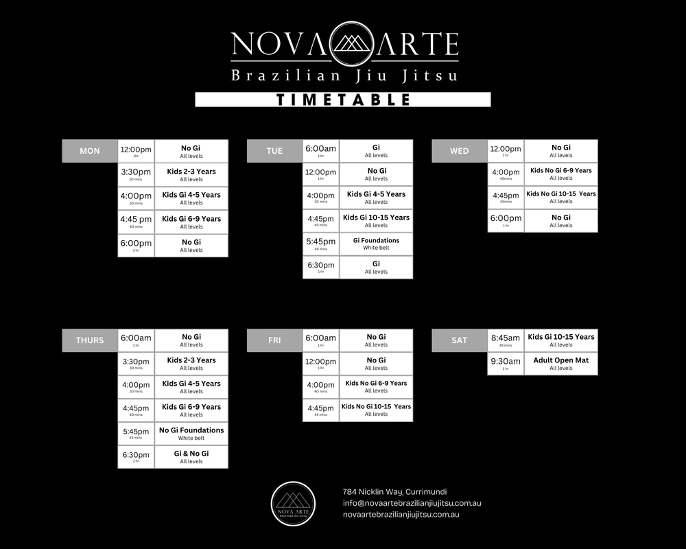 Timetable — Nova Arte Brazilian Jiu Jitsu