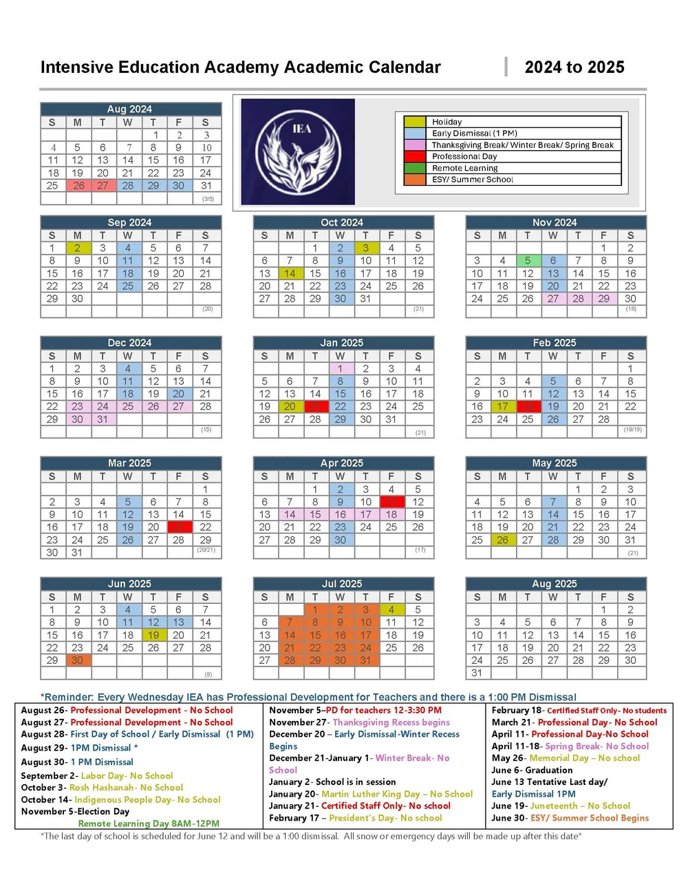 Calendar — Intensive Education Academy