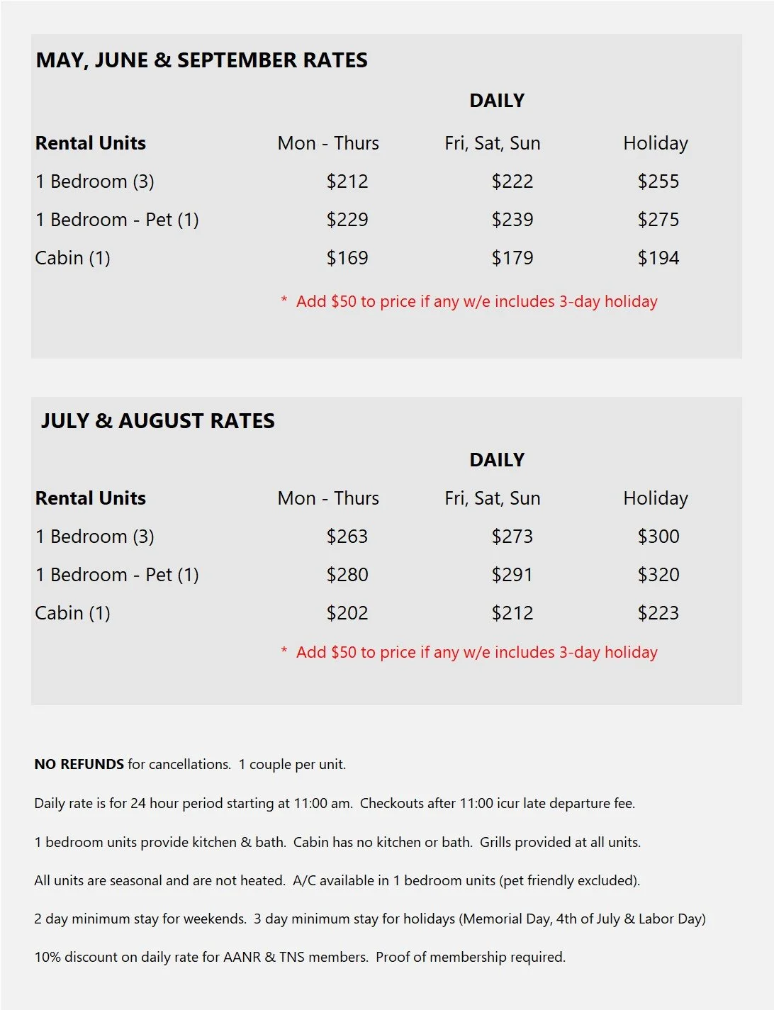 Rates — Sun Ridge - New