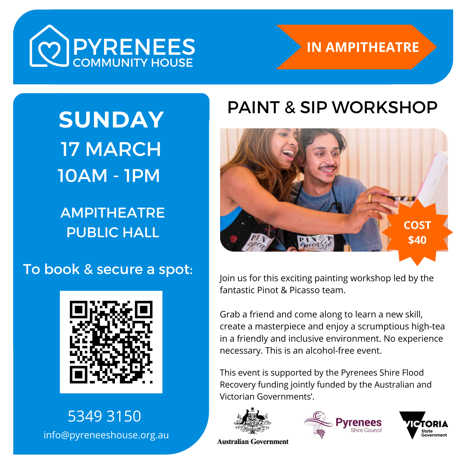Pinot & Picasso "Paint and Sip" Workshop @ Amphitheatre — Pyrenees ...