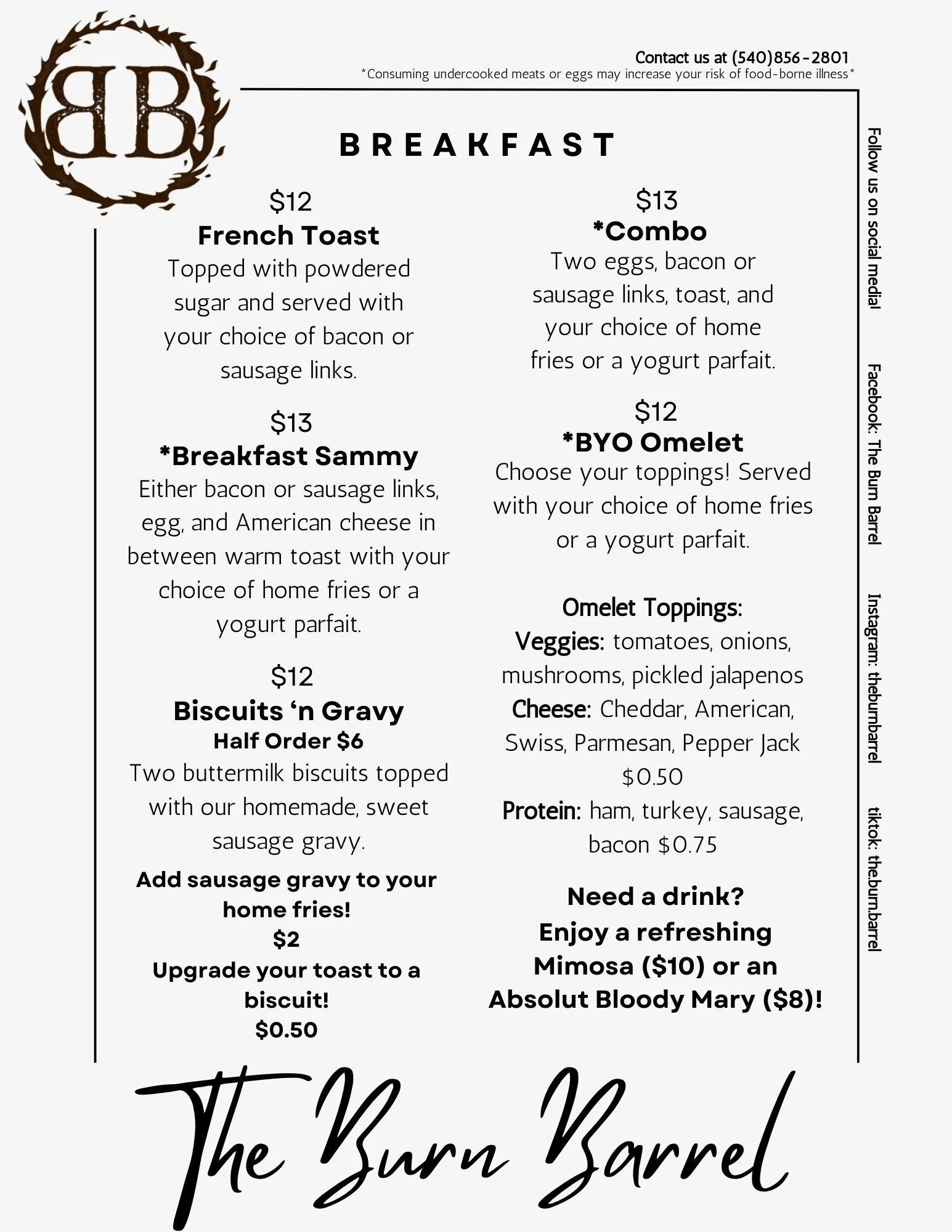 Menu — The Burn Barrel
