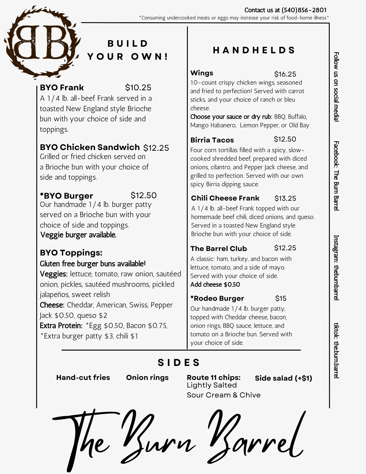 Menu — The Burn Barrel