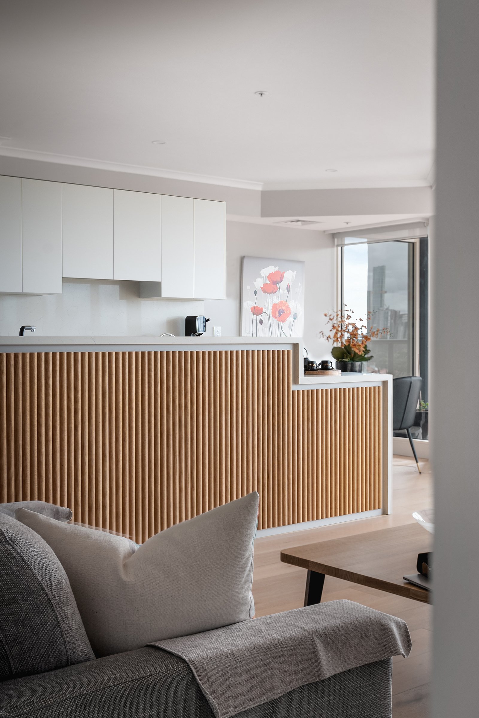 Modern Minimal Kitchen with white cabinetry and Kitchen Island with ...