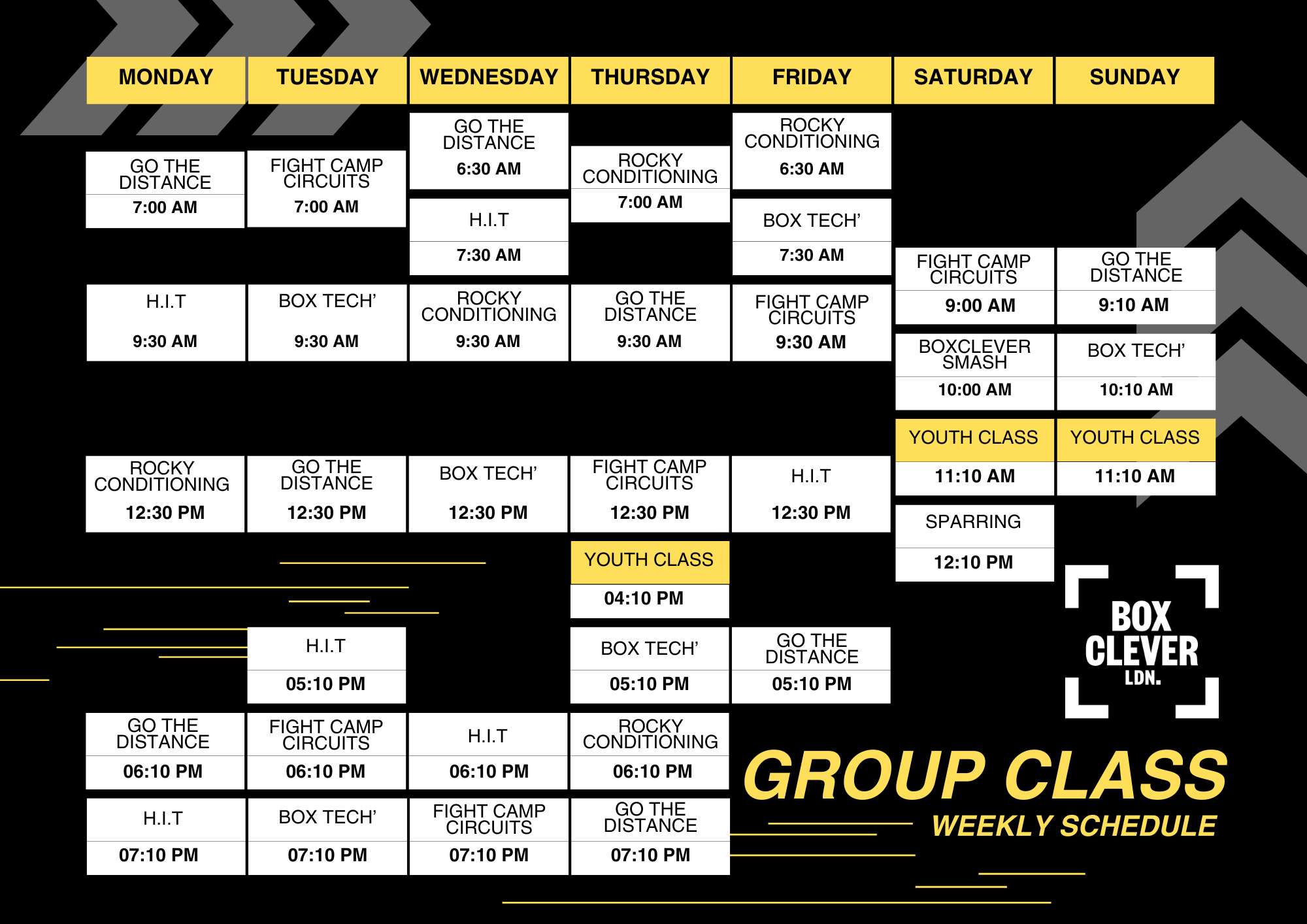 Group Class Schedule | Boxing & Fitness Classes in London | BoxcleverLDN