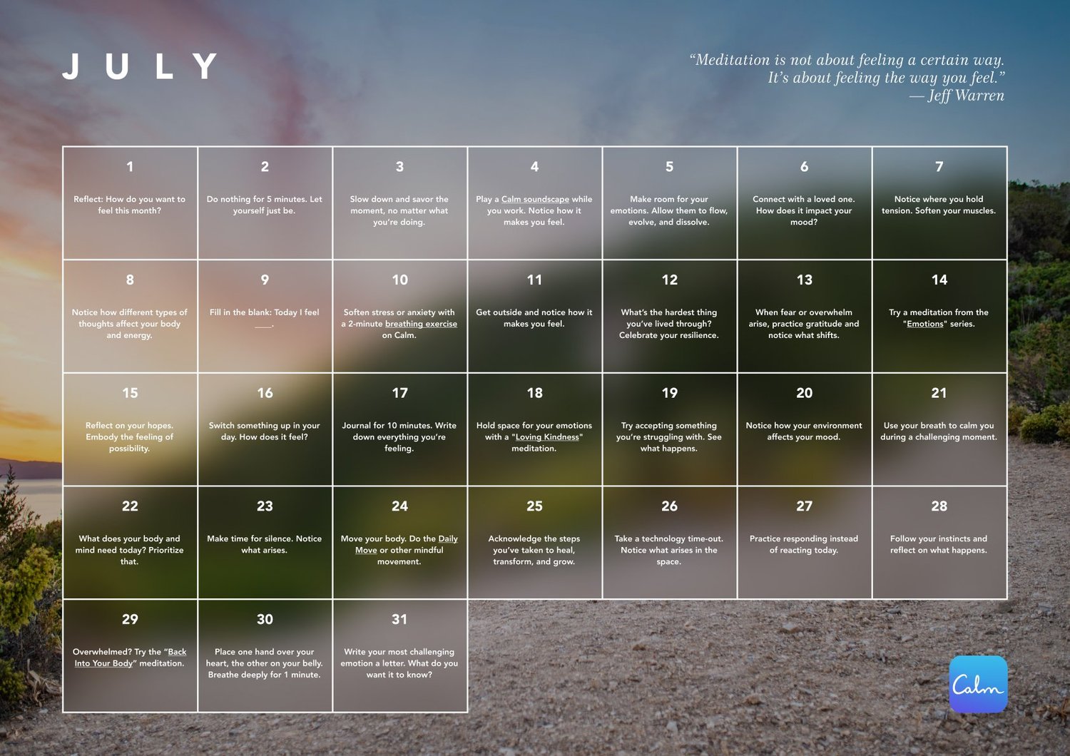 The Calm Calendar: Daily mindfulness prompts to support your wellbeing ...