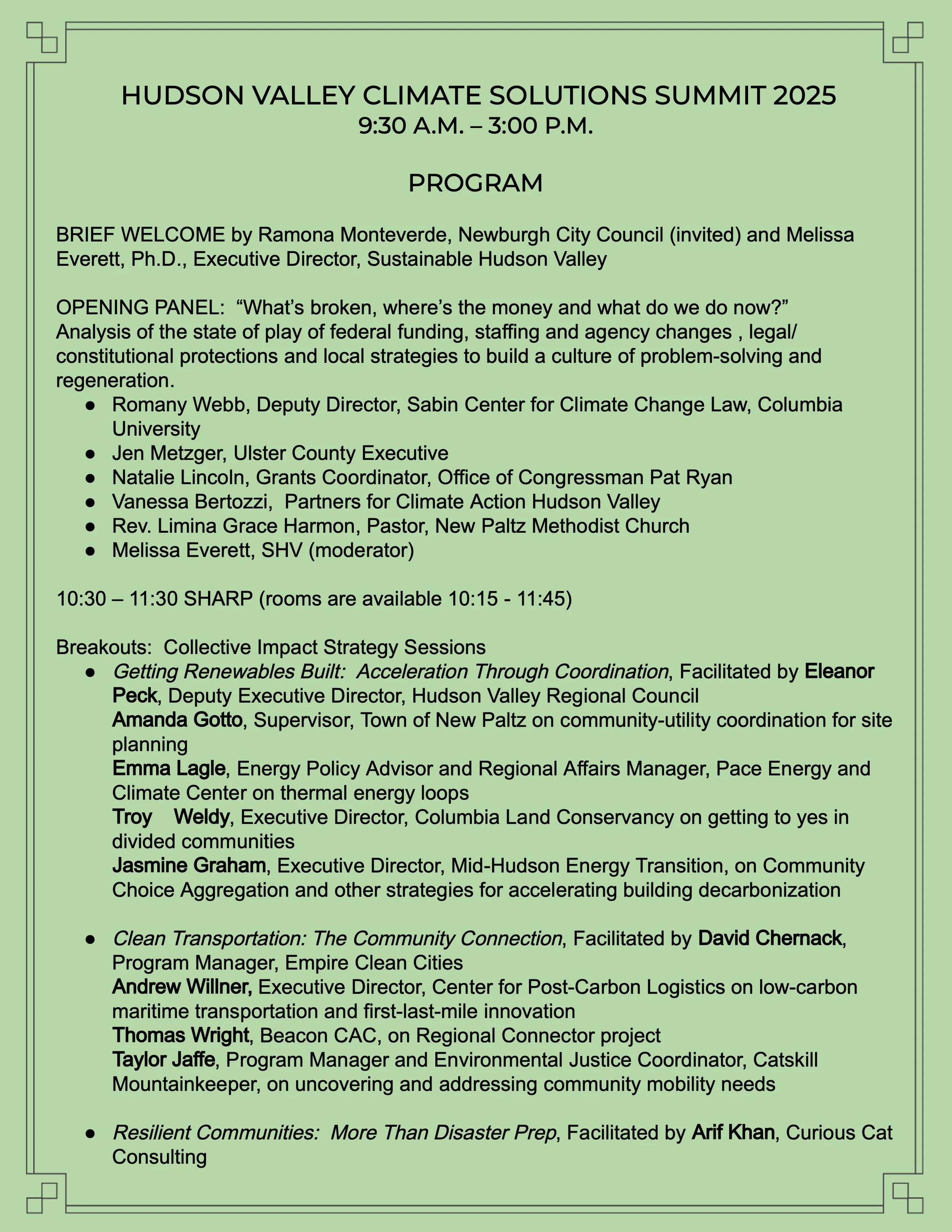 2025 Climate Solutions Summit — Sustainable Hudson Valley