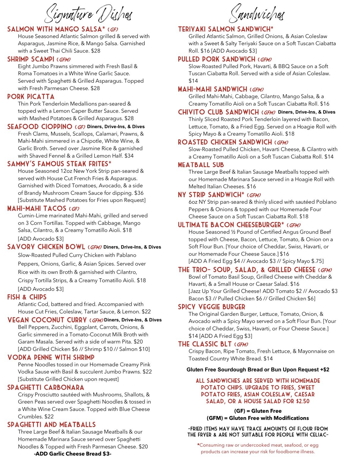 Menu — Sammy's Bistro