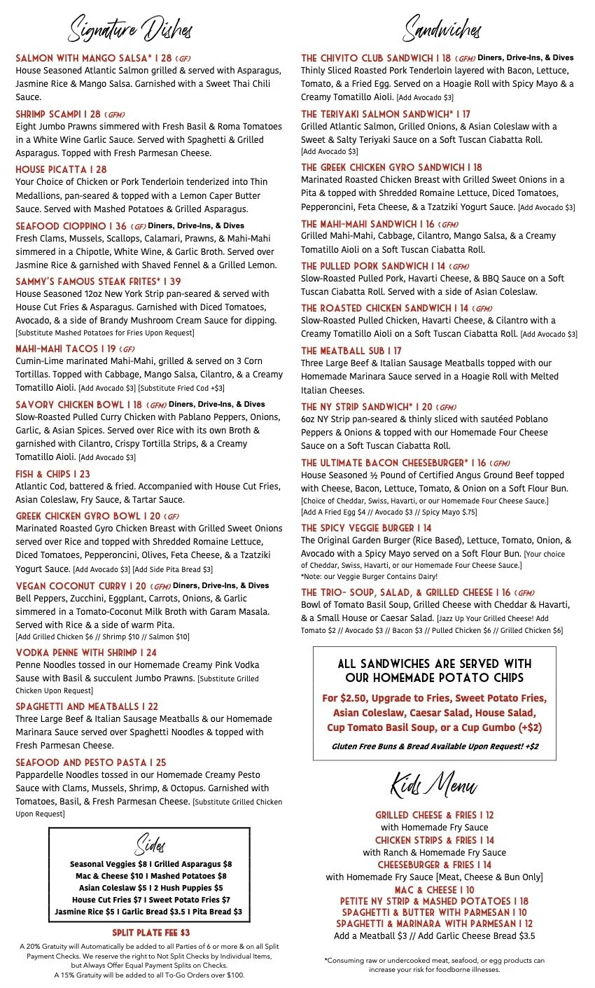 Menu — Sammy's Bistro