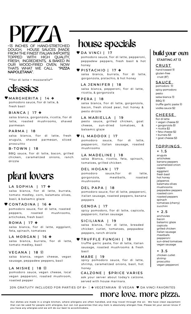 Menu | Explore Our Menu — Da Vinci