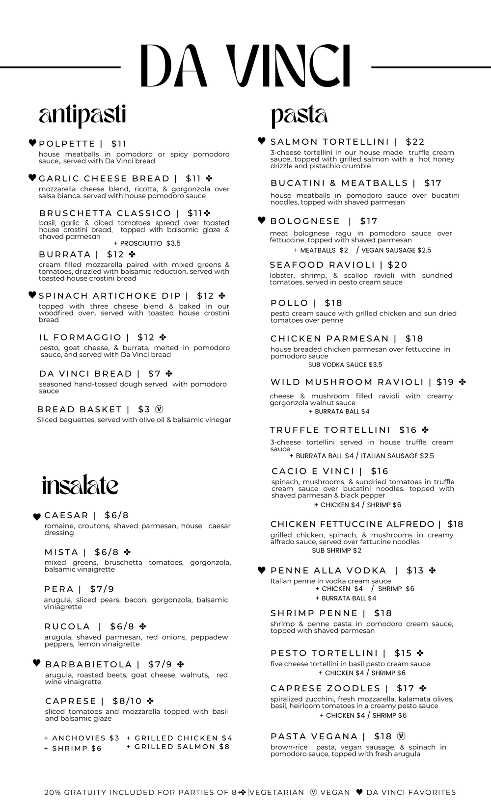Menu 1 — Da Vinci