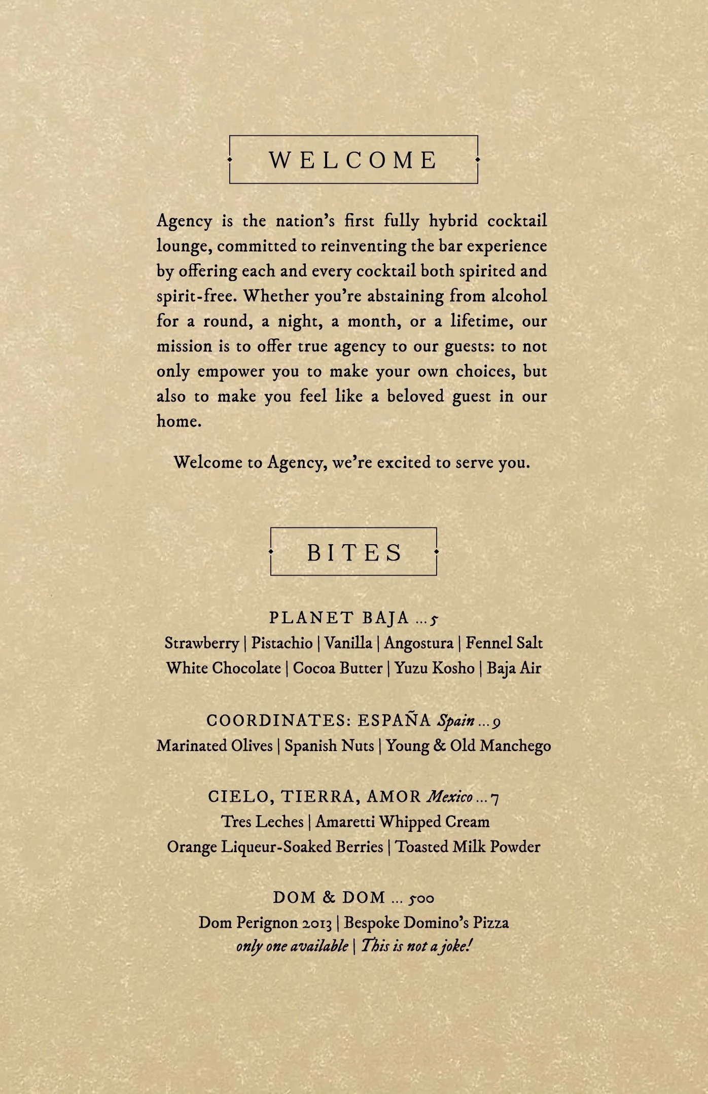 Menu — AGENCY COCKTAIL LOUNGE