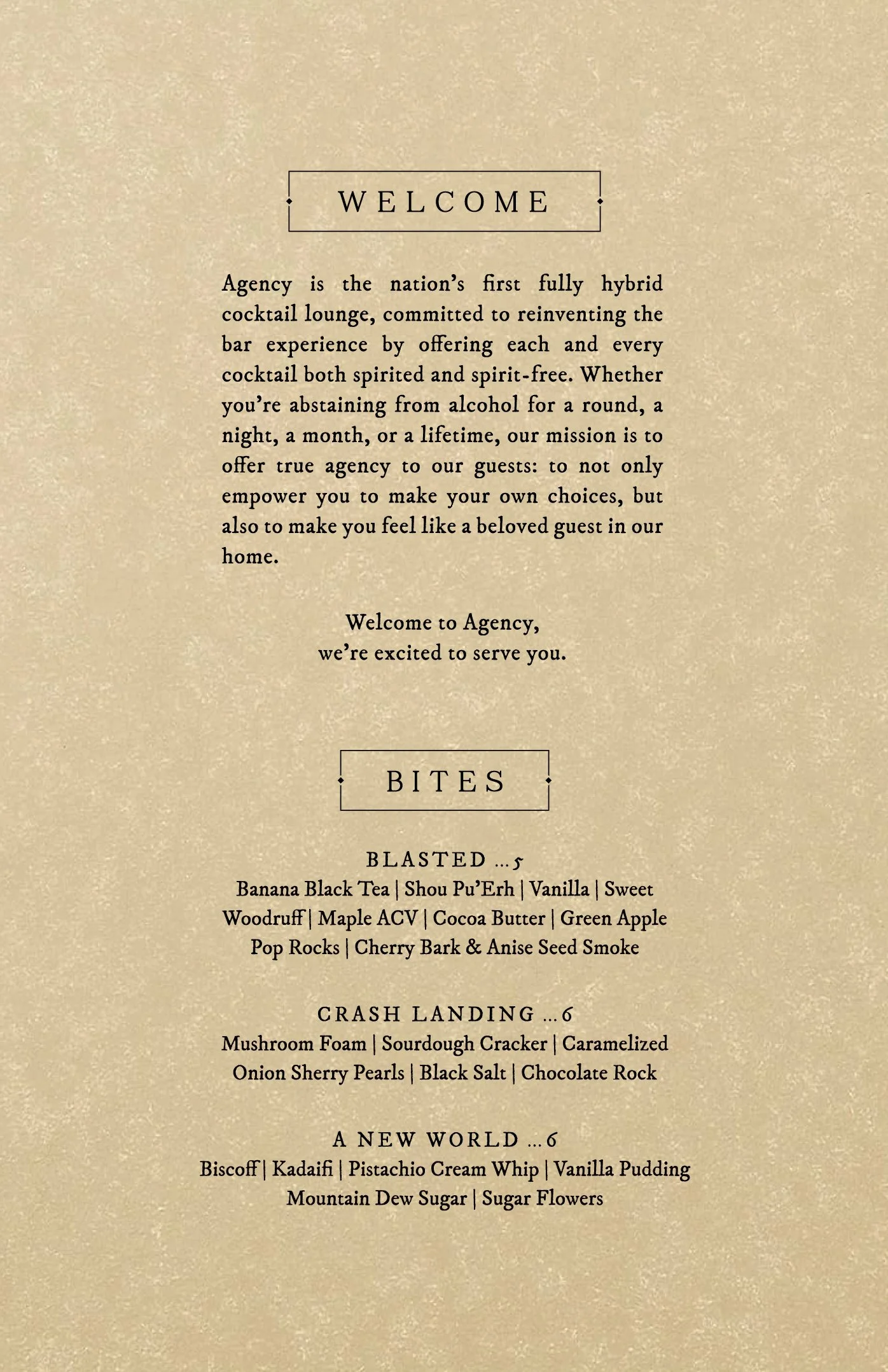 Menu — AGENCY COCKTAIL LOUNGE