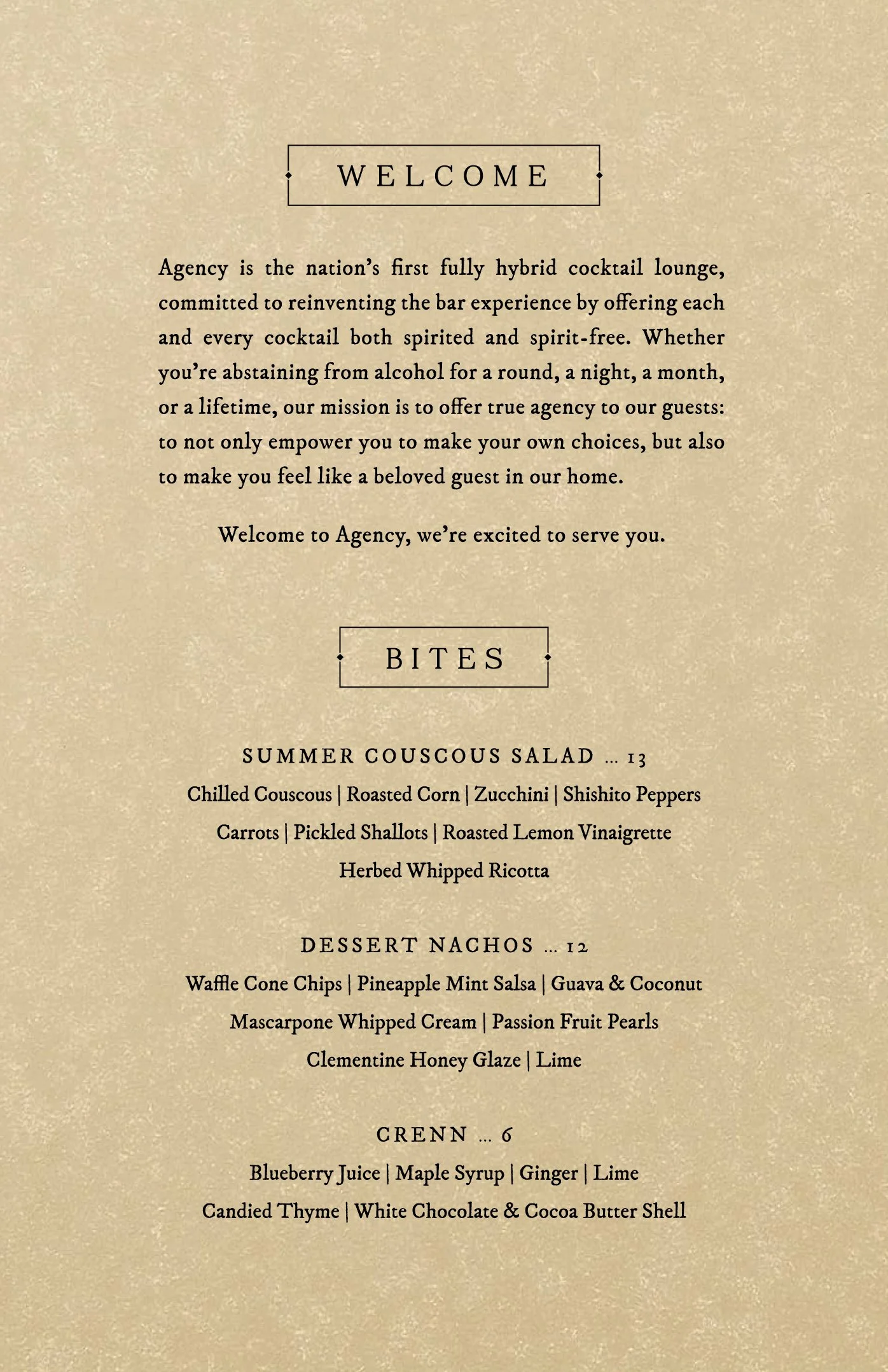 Menu — AGENCY COCKTAIL LOUNGE