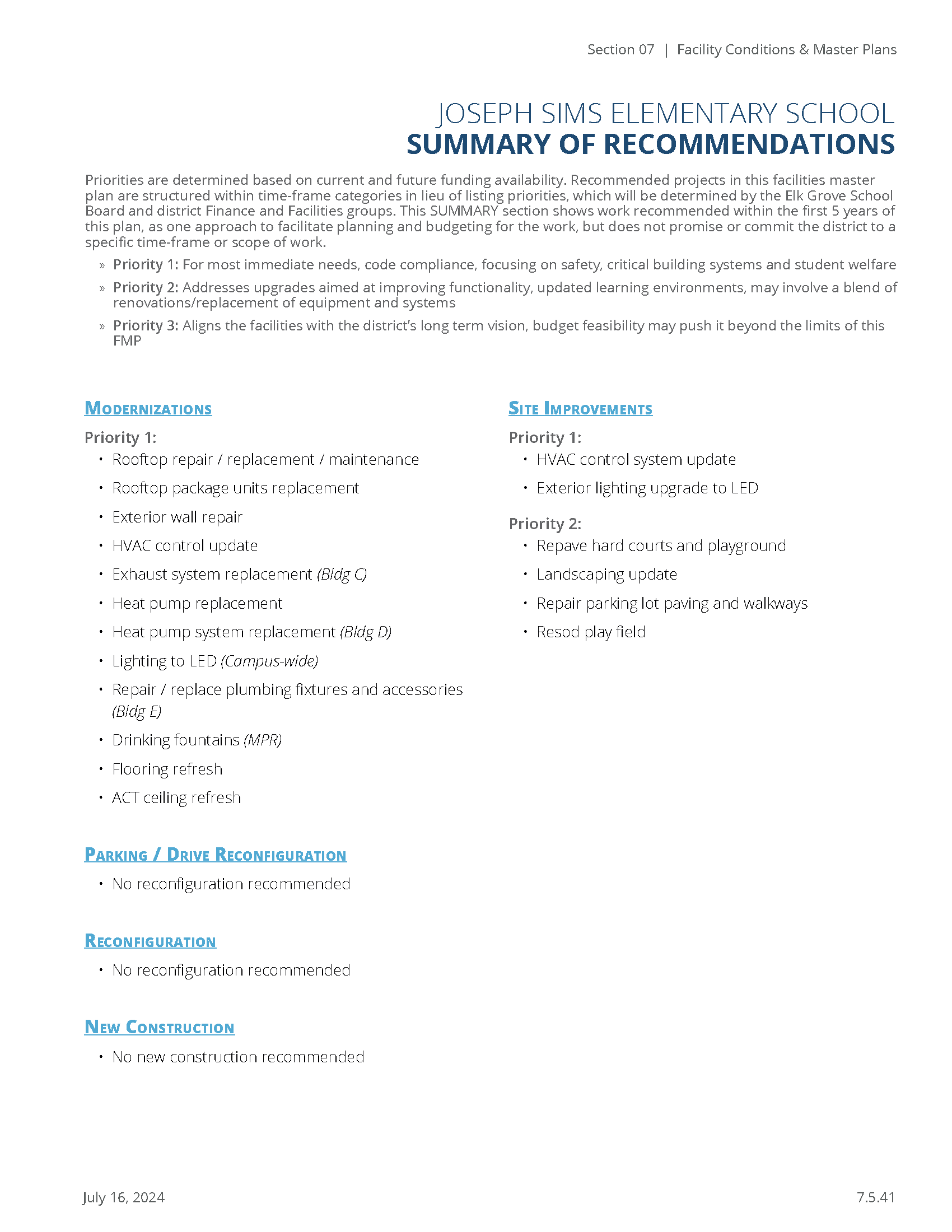 Joseph Sims Elementary School Campus Profile — EGUSD Facilities Master Plan