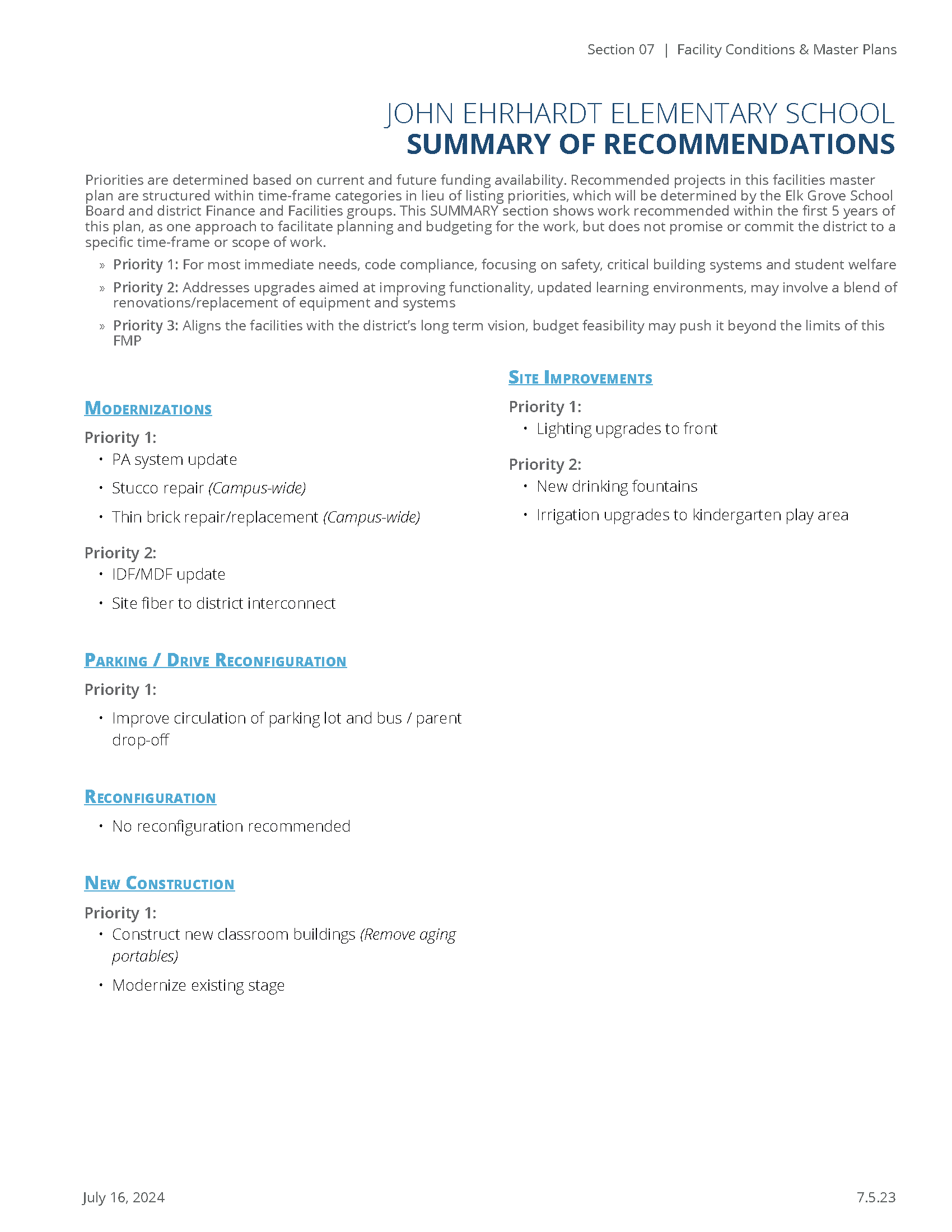 John Ehrhardt Elementary School Campus Profile — EGUSD Facilities ...