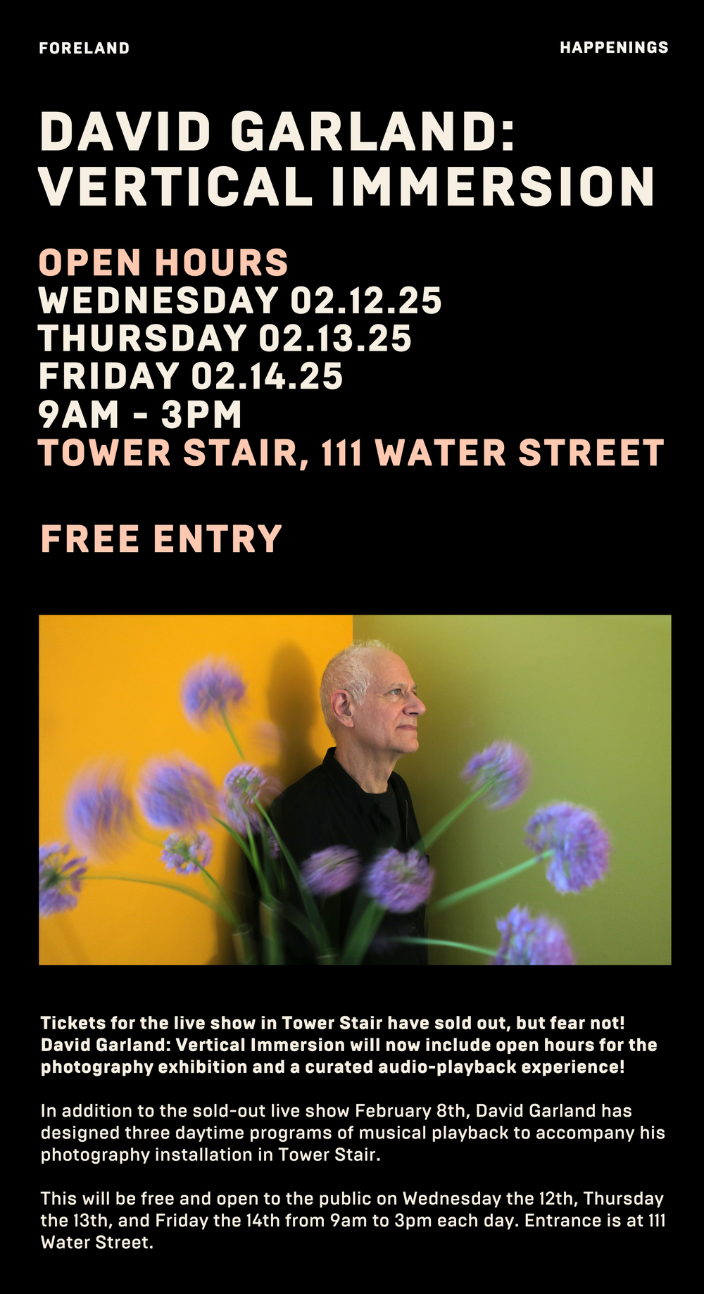 David Garland: Vertical Immersion in Tower Stair Feb. 8 — Foreland