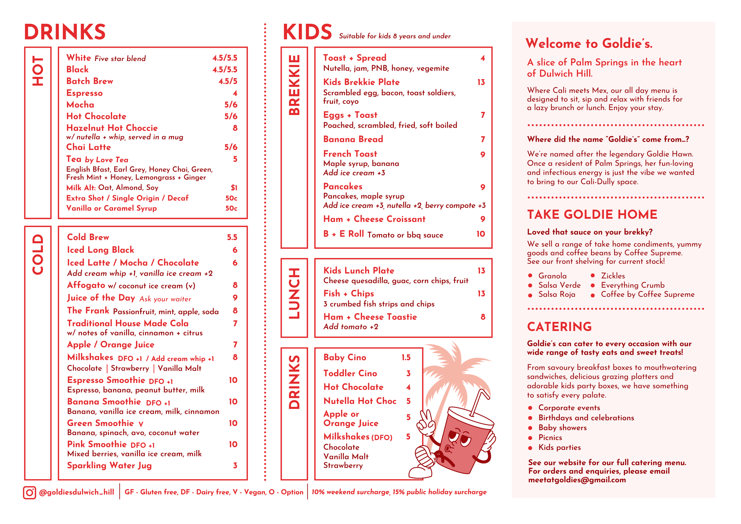 Menus — Goldie’s Dulwich Hill