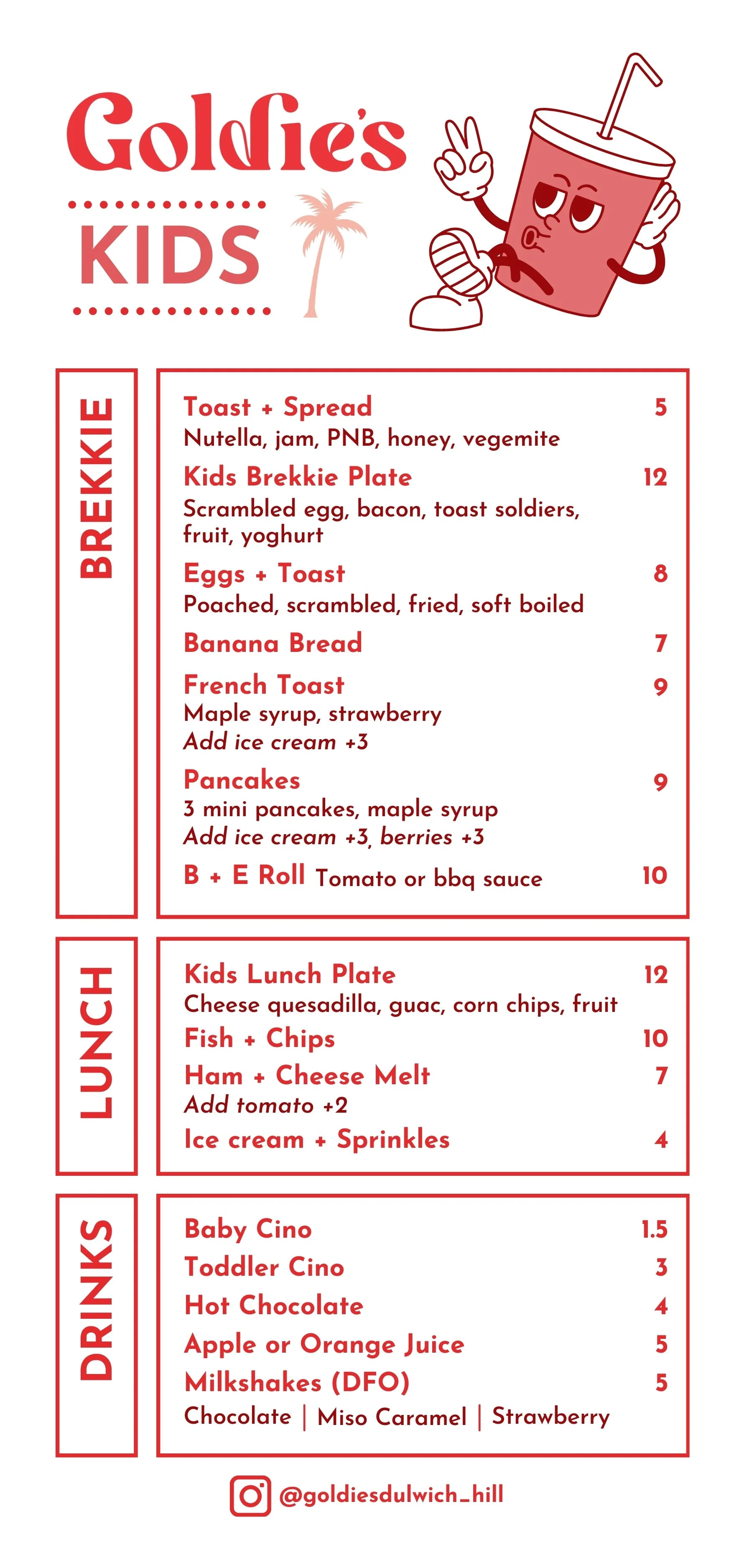 Goldie's Menu — Goldie’s Dulwich Hill